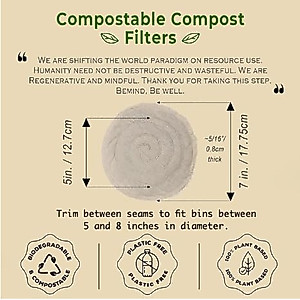 BeMind Compostable Compost Bin Filters(2)Plastic Free! Fits Bins 5-8"|Biodegradable Charcoal Filters for Compost Bucket| Zero Waste Compost Filters for Countertop Bin|Compost Bin Filters Charcoal