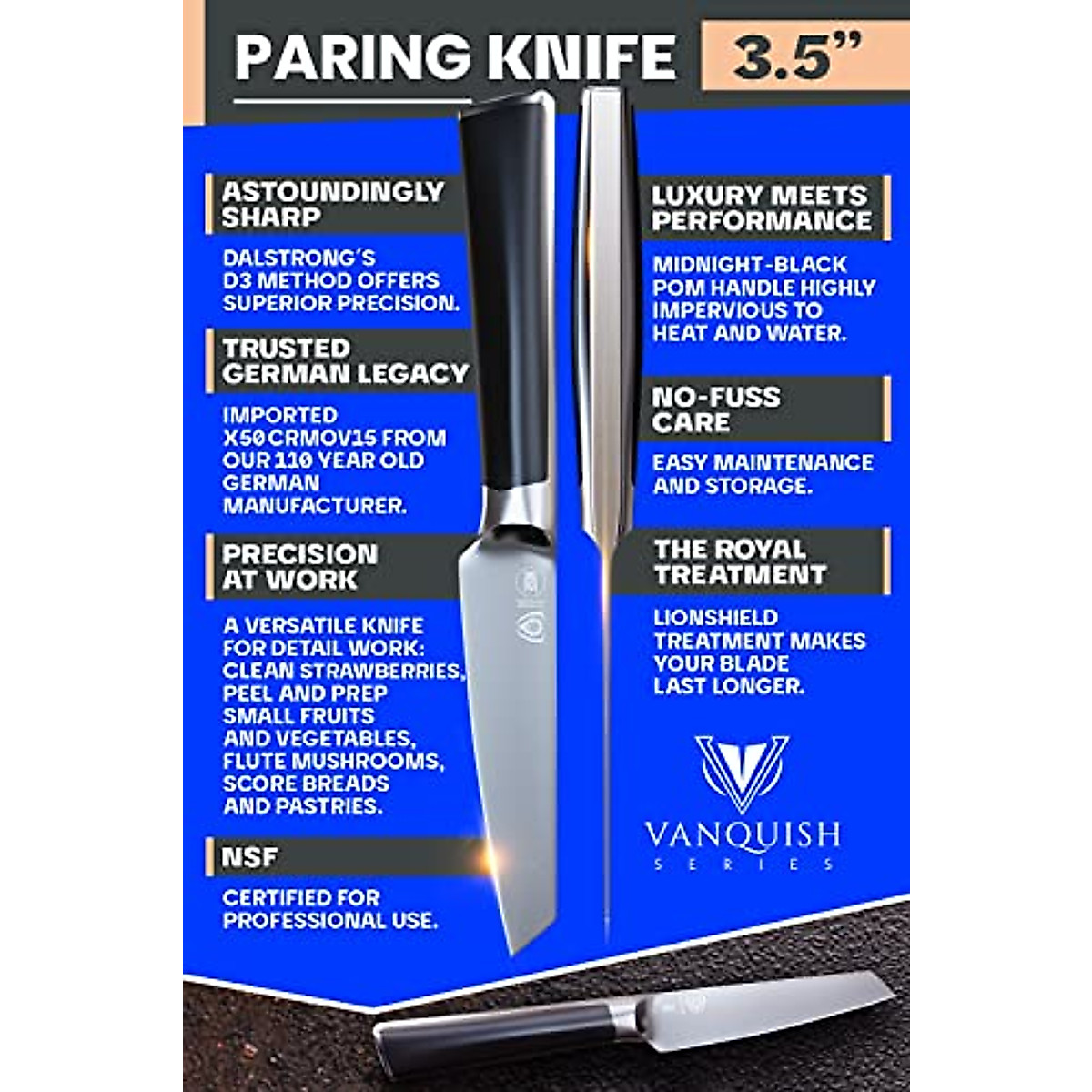 Dalstrong Paring Knife - 3.5" - Vanquish Series - Forged High Carbon German Steel - POM Handle - NSF Certified