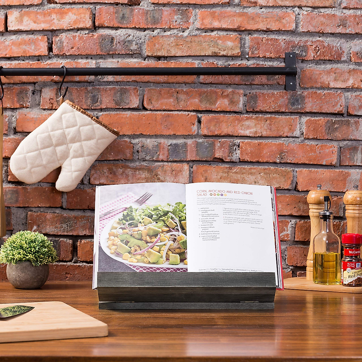 MyGift Vintage Gray Wood Folding Cookbook Stand - Reading Book Recipe Binder Tablet Laptop Holder