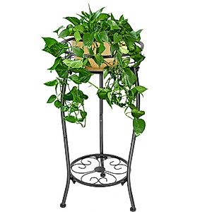 THKFUL Metal Plant Stands Indoor Outdoor, 2 Tier Tall Potted Plant Stand Plant Shelf Flower Pot Stand Iron Plant Holder for Multiple Planter,Rustproof Corner Plant Rack(20.3'')