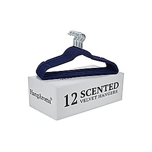 HangAroma Non-Slip Scented Velvet Hangers - Heavy Duty Clothes Hanger - Ultra Thin Space Saving 360 Degree Swivel Hook - Ideal for Coats, Jackets, Pants, & Dress - Fresh Air - 12 Pack