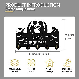 YSdesign The Nightmare Before Christmas Hooks-Jack Skellington Decor Wall Hooks,Wall Décor,Coat Hooks,Key Holder for Wall、Entryway and Kitchen-11.8×7.8Inch、 Black 、Eco-Wood