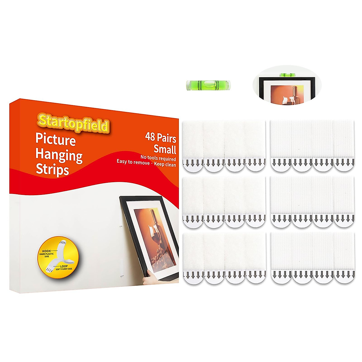 48-Pairs(96 Strips) Small Picture Hanging Strips Heavy Duty,Removable Hook and Loop Tape, Picture mounting Strips,Perfect for Wall Art Hanging Frames, Posters