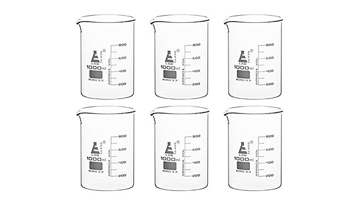 EISCO 6PK 1000mL Borosilicate Beakers Low Form with Spout