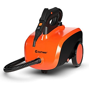 COSTWAY Multipurpose Steam Cleaner with 19 Accessories, Heavy Duty Household Steamer Chemical-Free Cleaning, 1.5L Dual-Tank Rolling Cleaning Machine for Carpet, Floor, Window and Car, Orange+Black