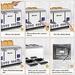 Toaster 4 Slice,1.5"Extra Wide Slot Stainless Toaster with Bagel Defrost Cancel Function, Dual Screen, Removal Crumb Tray (White)