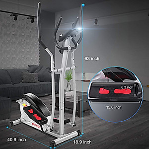 FUNMILY Elliptical Machines, Elliptical Trainer Machines with LCD Monitor and Pulse Rate Grips Magnetic Smooth Quiet Driven Max Weight Capacity 350Lbs