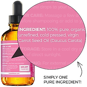 Leven Rose Carrot Seed Oil Pure Unrefined Cold Pressed Moisturizer for Hair Skin and Nails 1 oz