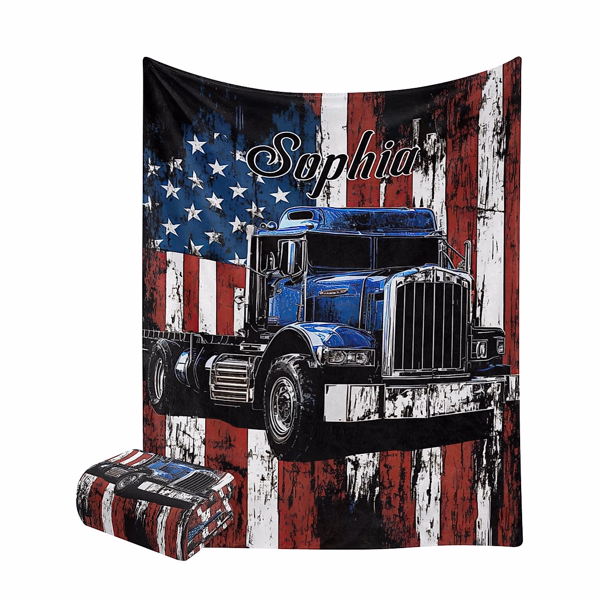 XOZOTY Trucker American Flag Personalized Blanket Nursery Swaddling Blankets for Gilrs Boys Kids Newborns Baby Shower Pet Gift 30 x 40 Inch