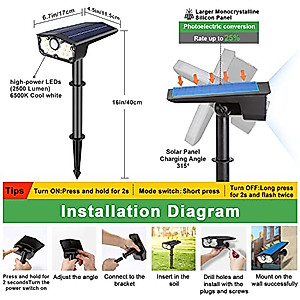 Bright Solar Spot Lights Outdoor Motion Sensor,3 Modes Solar Motion Sensor Outdoor Lights,Waterproof Solar Lights Outdoor,LED Garden Landscape Spotlights for Yard Pathway Driveway Walkway Wall(2Pack)