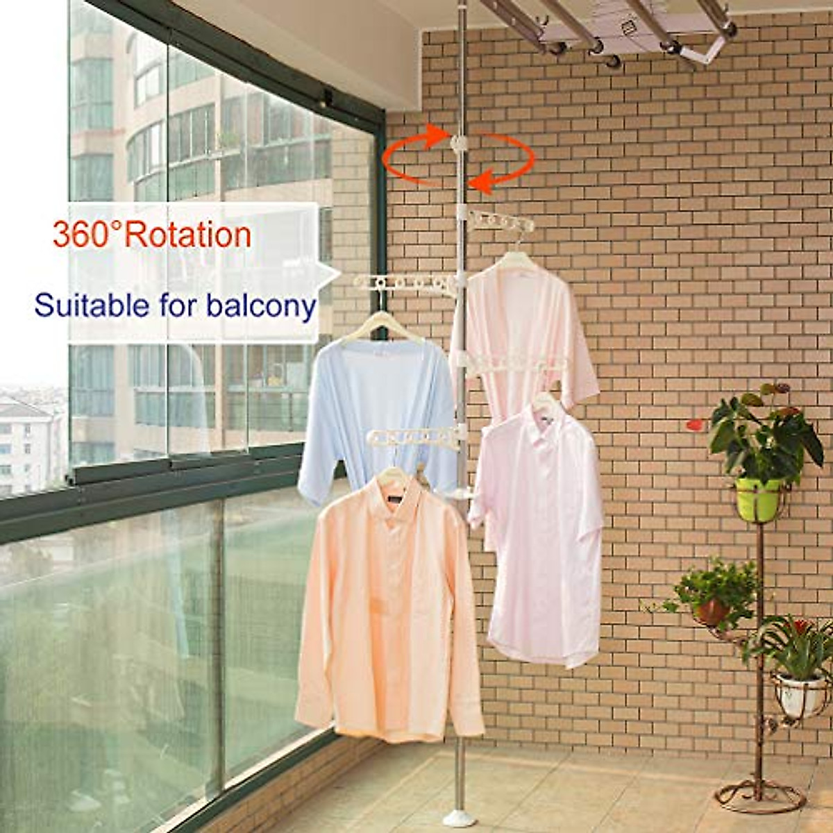 Hershii Portable Indoor Garment Coat Drying Rack Free Standing Coat Stands Clothes Storage Hanger Telescopic Tension Pole DIY Floor to Ceiling Lundry Racks Organizer, Height Adjustable - Ivory