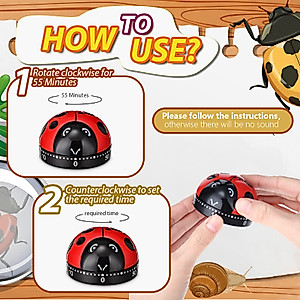 4 Pcs Ladybug Kitchen Timers for Cooking Cute Ladybug Cooking Timer 60 Minute Mechanical Timer Red Black Kitchen Alarm Clock for Kids Reading Do Sports Baking Gifts, No Battery Required