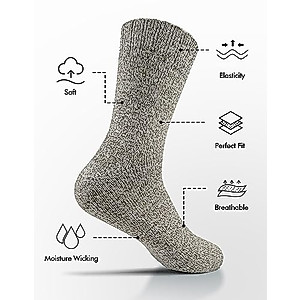 UUMIAER 5 Pairs Wool Socks Mens, Thermal Hiking Socks Thick Warm Winter Socks Soft Crew Socks (US Size 7-13)