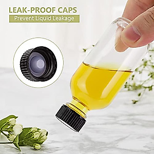 Rionisor 2OZ Small Glass Bottles with Lids and Funnels, 60ml Boston Round Glass Bottles, Leakage-Proof Mini Travel Bottles, Perfect for Diy Essential Oils, Perfumes, Whiskey and Juices, 16Pack Clear