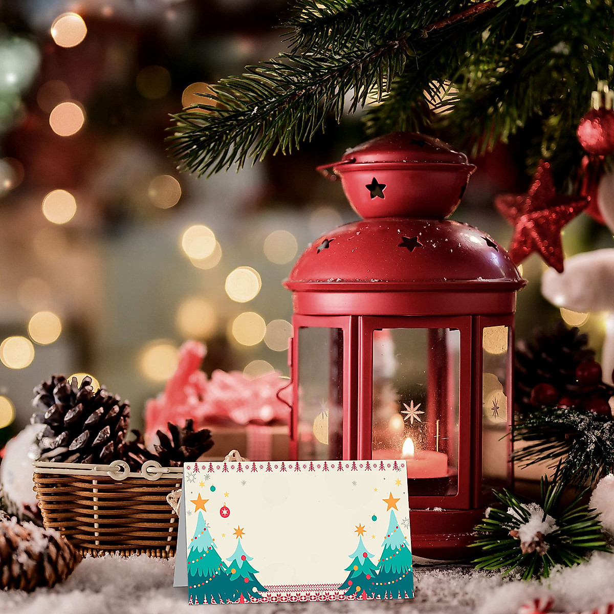 Christmas Table Place Cards, Xmas Blank Seating Place Card for Table, 25 Pack Buffet Food Tent Labels, Double Design Name Cards, Scored for Easy Folding, Christmas Party Decorations(07)