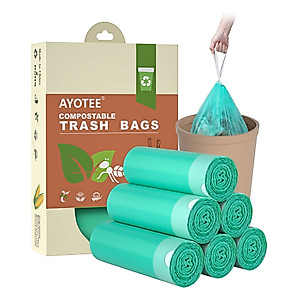 AYOTEE Compostable Trash Bags 4 Gallon Drawstring Trash Bags,100 Counts Ultra Strong Unscented Garbage Bags Small Trash Bags Waste Basket Liners for Bathroom, Kitchen, Car, Pet