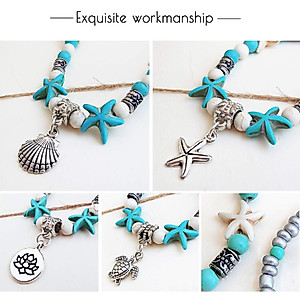 Suyi Sea Turtle Ankle Bracelet Set Multilayer Beach Anklets Handmade Boho Anklets for Women 5pcs