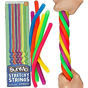 BUNMO Stretchy Sensory Toys Super Bundle - 6 Original Stretchy Strings & 6 Textured Fidget Toys (12 Strings)