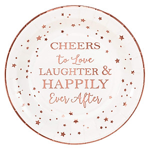 Crisky Cheers to Love Rose Gold Disposable Plates for Bridal Shower, Wedding, Engagement, Bachelorett Party Decorations, Dessert, Buffet, Cake Plates Party Supples, 50 Count, 9" Plate