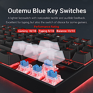 Redragon K552 Mechanical Gaming Keyboard 60% Compact 87 Key Kumara Wired Blue Switches for Windows PC Gamers (RED Backlit Black)