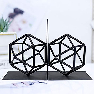 Agirlgle Bookends Decorative Book Ends Metal Black Heavy Duty Bookend Modern Geometric Design Book end Bookshelf Decor for Home Library Office School Book Display Desktop Organizer Gift