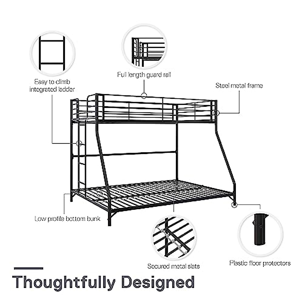 DHP Daven Easy Assembly Kids Bunk Bed, Twin Over Full, Black