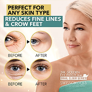 SWISSÖKOLAB Under Eye Patches For Puffy Eyes 24k Gold Eye Mask Dark Circles And Puffiness Collagen Eye Gel Pads Moisturizing & Reducing Wrinkles Anti-Aging Hyaluronic Acid (Snail Series)