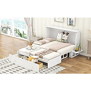 Harper & Bright Designs Queen Size Mobile Murphy Bed with Drawer and Little Shelves on Each Side,White