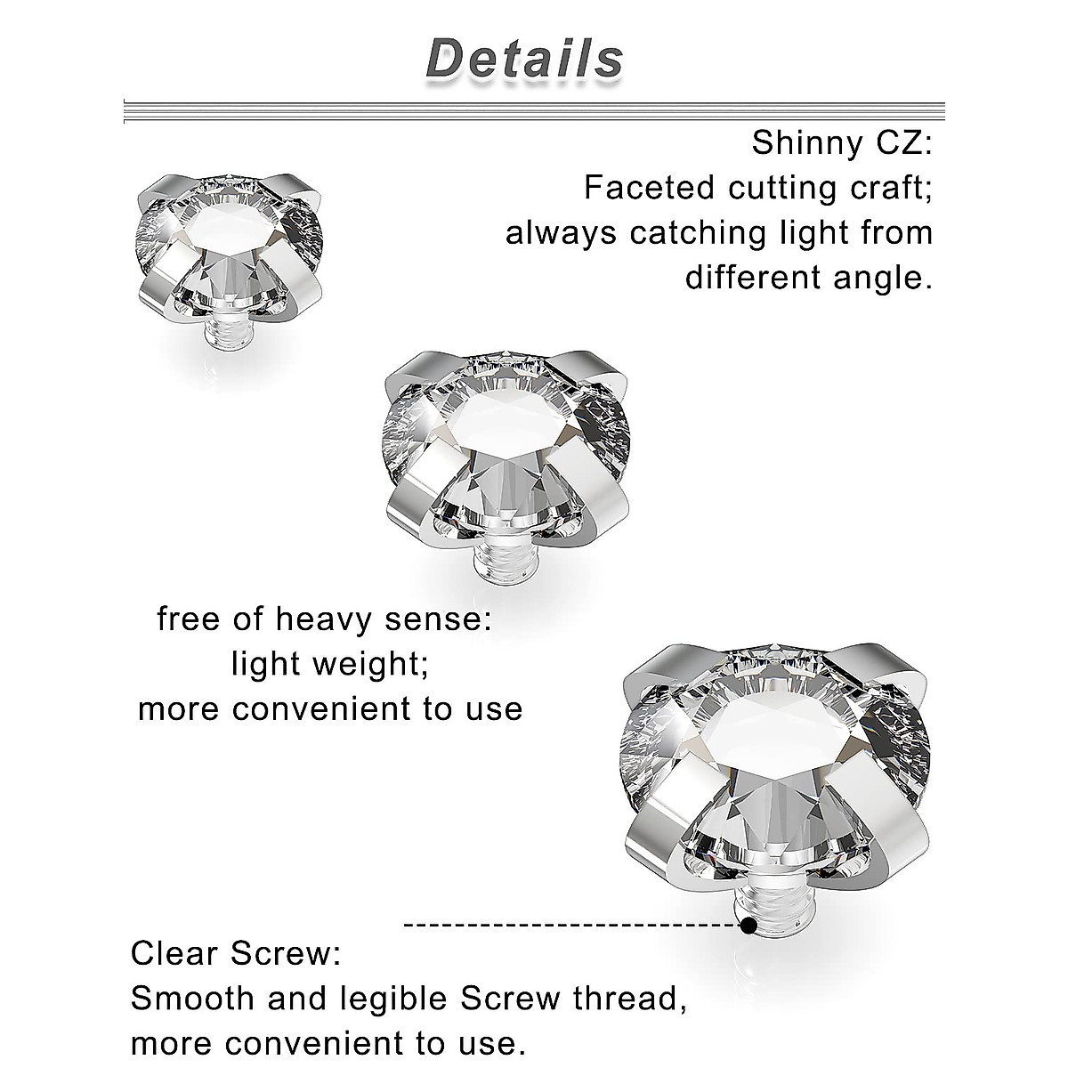 Ocptiy Dermal Piercing Jewelry Tops Kit 14G G23 Titanium Dermal Anchor Internally Threaded Stainless Surgical Steel Flower Heart Diamond Dermal Replacement Ring Stud Piercing Ball Jewelry Women Men
