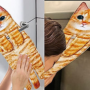 Cat Funny Hand Towels for Bathroom Kitchen - Cute Decorative Cat Decor Hanging Washcloths Face Towels Super Absorbent Soft-Valentines Day Mothers Day Housewarming Gifts for Women Cat Lovers(Orange)
