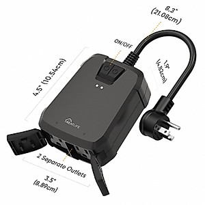 [New Version] TREATLIFE Outdoor Smart Dimmer Plug, 2 Individual Control Sockets, 600W, Compatible with Alexa, Google Home, IP64 for Outdoor String Lights, Dusk to Dawn, 2.4Ghz WiFi Only