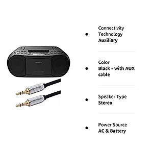 Sony Cfds70-Blk CD/MP3 Cassette Boombox Home Audio Radio, Black, with AUX