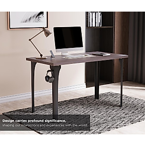 DINIAL Home Office Computer Desk 35.4 inch Gaming Desk, Modern and Minimalist Home Office Desk, Home Office Desks, Study Desk, Craft Table Black Metal Designed Frame, Dark Brown Board Color.