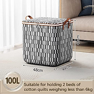 JIAJO Clothes Storage Bag with Dual-Zipper, 100-180L Exquisite Plaid Capacity Cylindrical Wardrobe Sorting Storage Box, Portable Storage Bag Winter Cup Storage Box (180L Capacity)