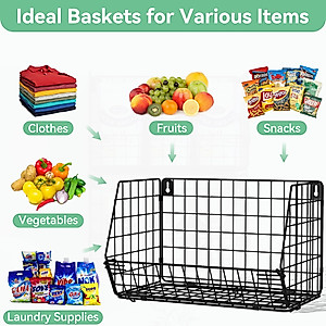 Aquzee Hanging Baskets for Organizing, 5 Tier Wall Basket Storage for Kitchen, Wire Closet Organizer Shelves for Small Space, Multifunctional Wall Mounted Baskets for Laundry Room, Pantry, Fruit