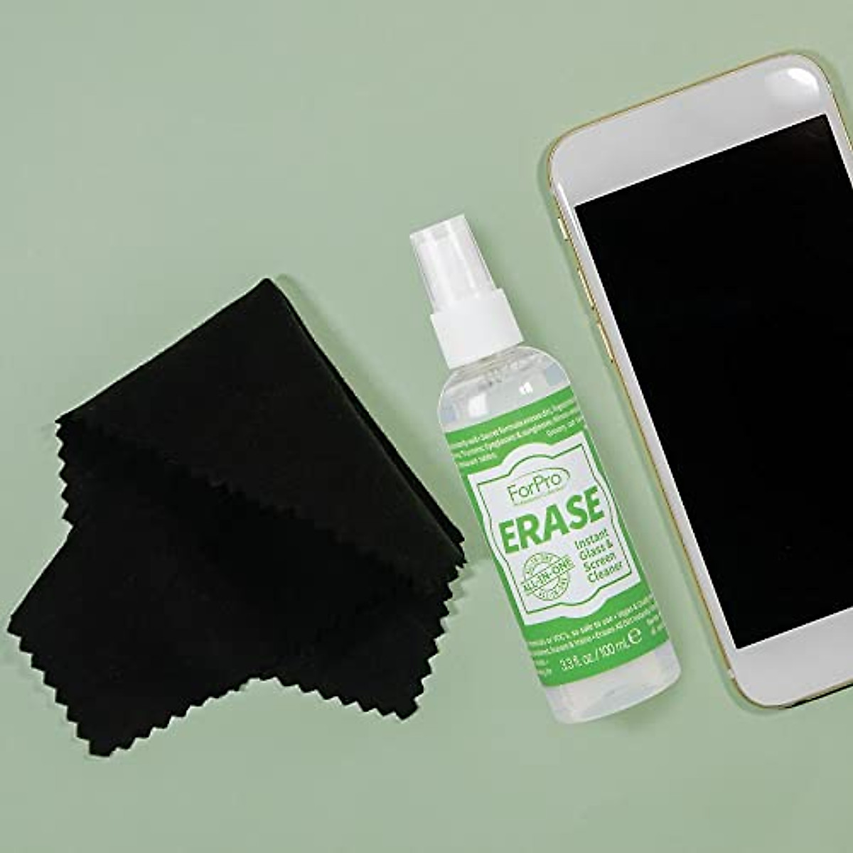 ForPro Erase Instant Glass & Screen Cleaner Kit, for TV Screens, Smartphones, Eyeglasses, Mirrors - Includes 3.3 Oz. Bottle and Microfiber Cleaning Cloth (Pack of 3)