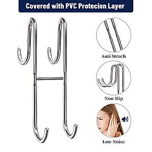 Lefcen Shower Door Hooks, Over The Shower Towel Hook, Shower Hooks for Towels, Towel Hooks for Frameless Glass Shower Door, Stainless Steel, Silver, 2 Pack