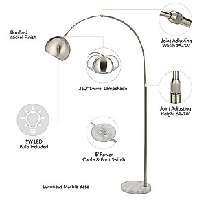 VONLUCE Modern Arc Floor Lamp with 360° Rotatable Hanging Shade, Adjustable Nickel Standing Reading Light with Marble Base, Contemporary Arch Metal Pole Task Lamp for Living Room Couch Sofa, 70 Inch