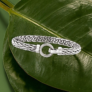 Ross-Simons Sterling Silver Textured and Polished Wheat-Link Bracelet. 7 inches