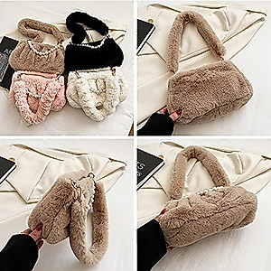 aiunone Furry Handbag Women's Shoulder Bag - Fashion Women's Evening Purse Faux Fur Bag Autumn Winter Handbag