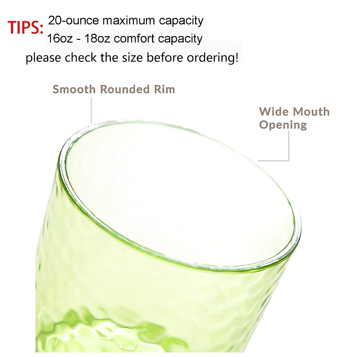 KX-WARE 20-ounce Acrylic Glasses Plastic Tumbler, set of 6 Multicolor - Hammered Style, Dishwasher Safe, BPA Free