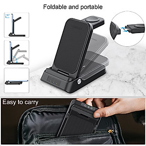 Wireless Charger for Samsung, RAUGEE Foldable 3 in 1 Fast Wireless Charging Station for Samsung Galaxy S24/24+/24 Ultra/S23 Ultra/S23+/S22/Z Fold/Flip 5/4/ Stand for Galaxy Watch 6/5/4/3