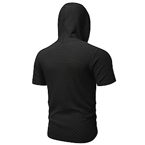 Zaitun Men's Short Sleeve Hoodie Shirt Casual Waffle Knitted Pullover Sweater Black