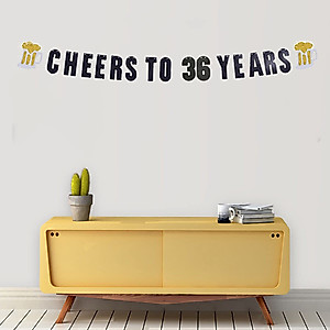 TENNYCHAOR 36th Birthday Banner,Gold Glitter Paper Sign for 36th Birthday Wedding Aniversary Party Supplies Decorations,Cheers T0 36 Years.