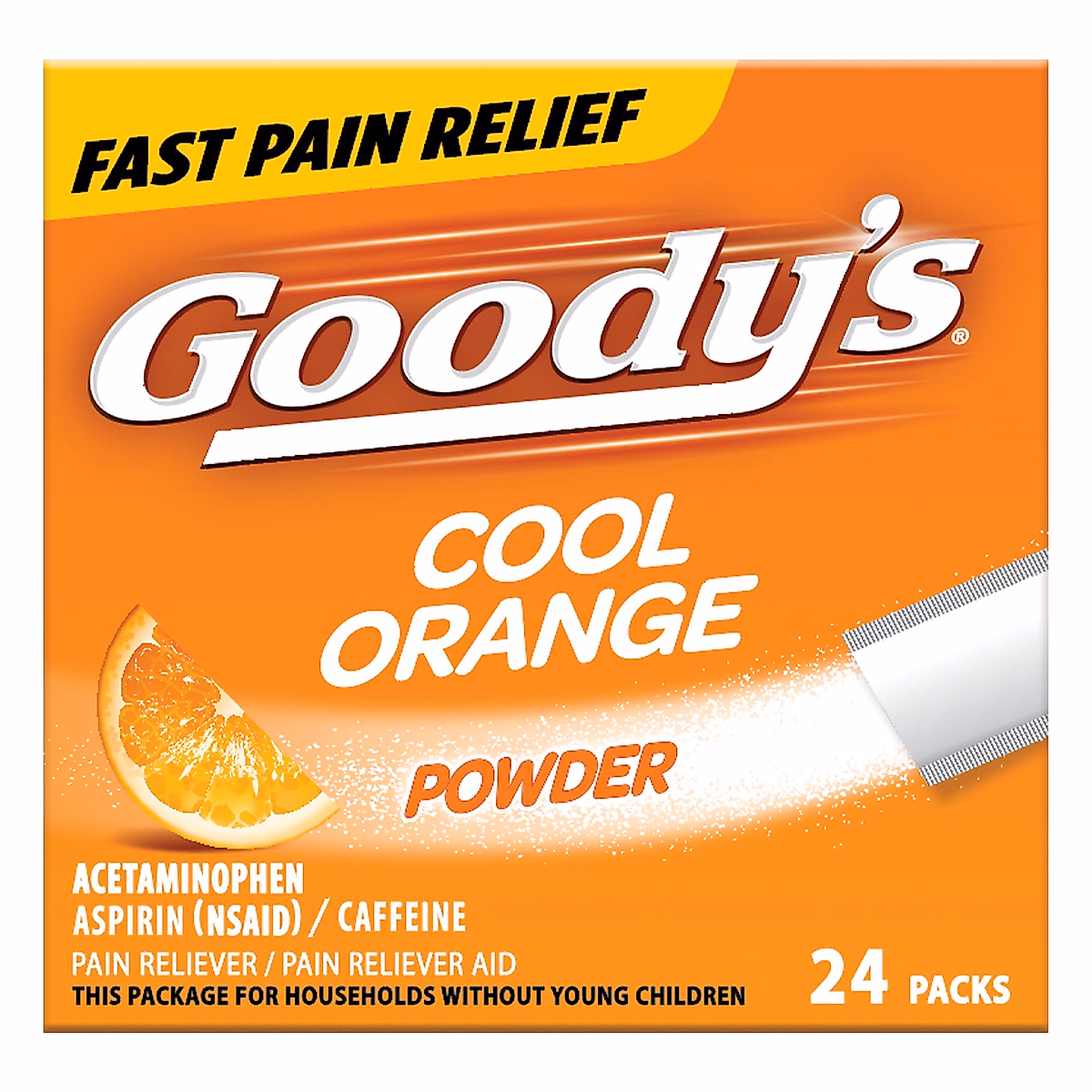 Goody's Pain Relief Powders, Extra Strength Headache Powder Cool Orange, 24 ct (Pack of 1)