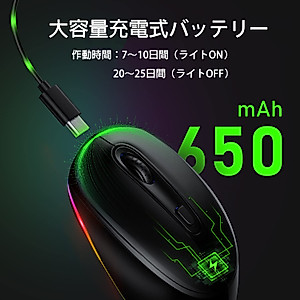 seenda Rechargeable Wireless Mouse -Light Up Mouse for Laptop, Small Cordless Mice with Quiet Click & LED Lights for Kids' Chromebook, Windows, Mac PC Computer - Black