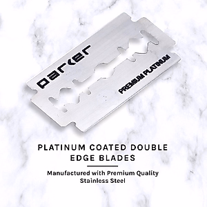 Parker 74R Graphite Gray - Long Handle Heavyweight Butterfly Open Double Edge Safety Razor for Men, 5 Parker Premium Platinum Double Edge Razor Blades included