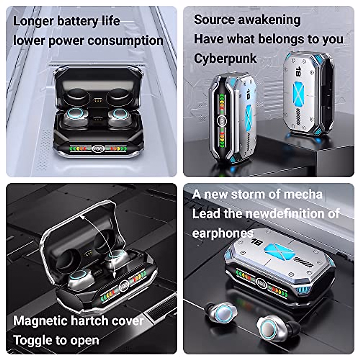 StitchGreen Bluetooth 5.3 True Wireless Earbuds, ENC Noise Canceling M43 Earbuds with RGB Lighting Charging Case, IPX7 Waterproof TWS Earphones, Long Battery 180Hrs Built in 4 Mics Headset iPhone