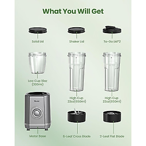 VEWIOR 1200W Blender for Shakes and Smoothies, Personal Blender with 6-Edge Blade, 22oz*2 BPA Free To-Go Cups, 3 Modes Control, Suitable for Kitchen, Ideal for Frozen Drinks, Sauces