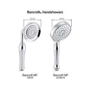 KOHLER 22163-BN Bancroft Multi-Function Handshower, Handheld Showerhead with 3 Spray Settings, 2.5 GPM, Vibrant Brushed Nickel